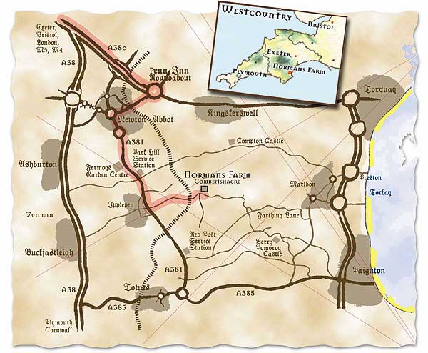 Self catering holiday Devon Map of Normans Farm